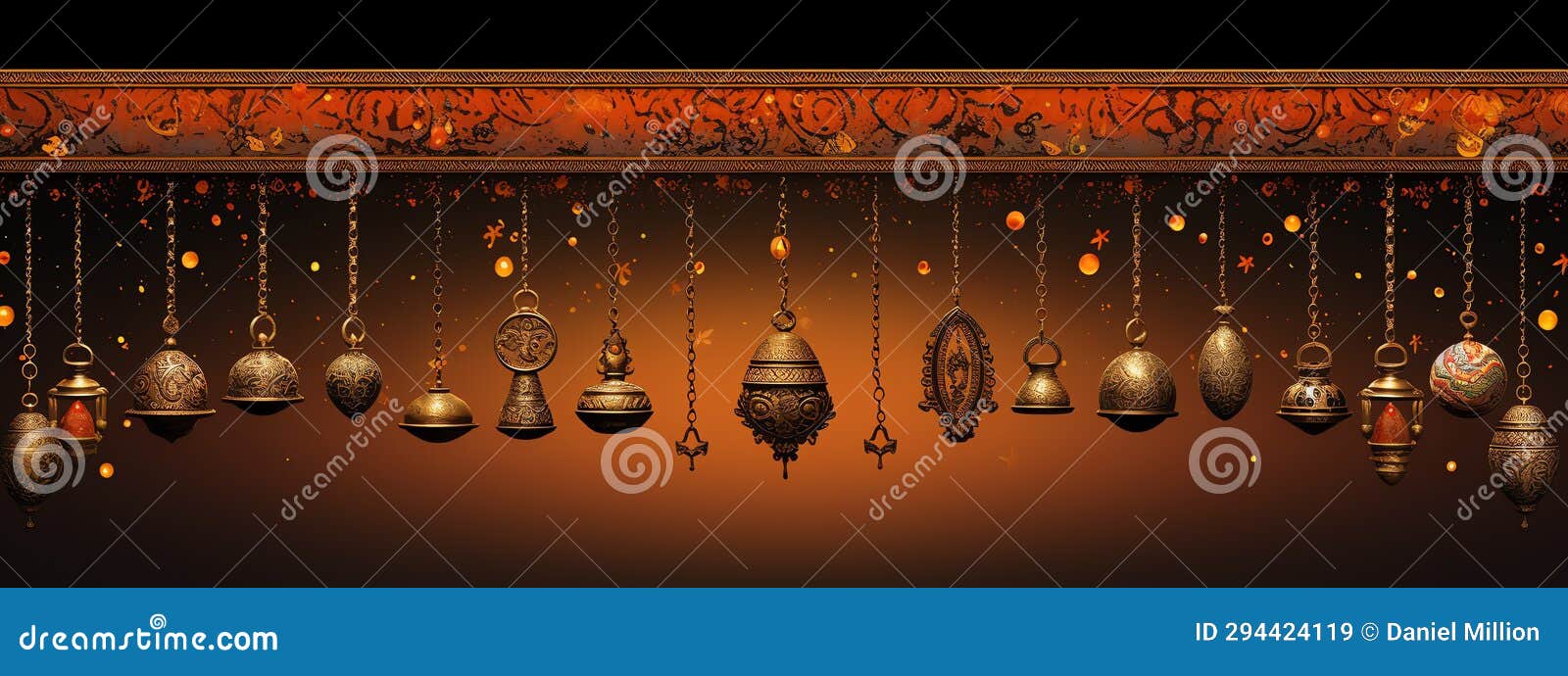 Puja Bell Diwali Border Frame Stock Illustration - Illustration of ...