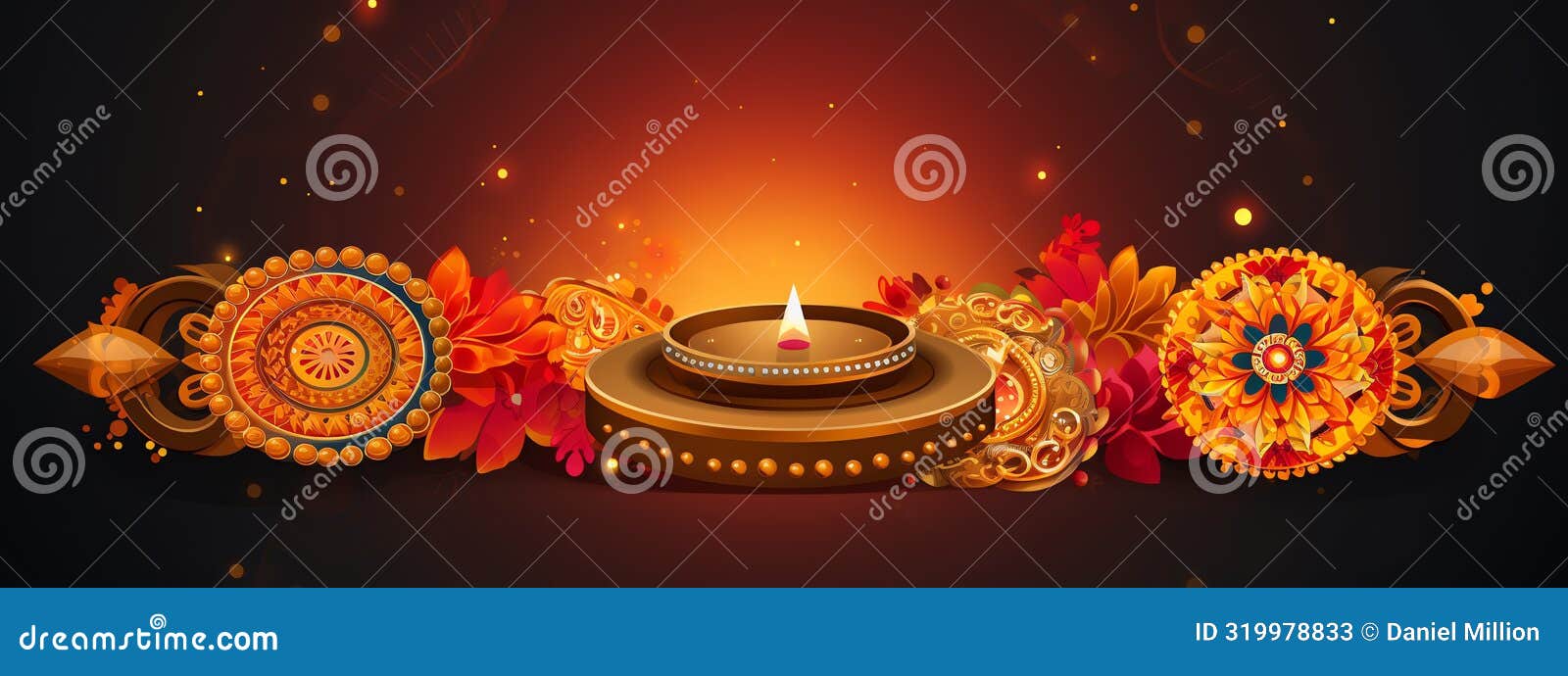 Puja Thali Prayer Tray Diwali Banner Stock Illustration - Illustration ...