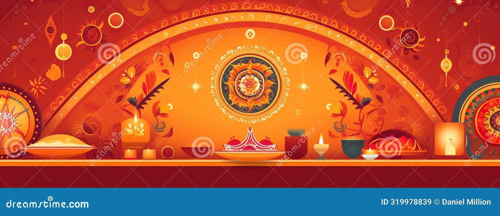 Puja Thali Prayer Tray Diwali Banner Stock Illustration - Illustration ...