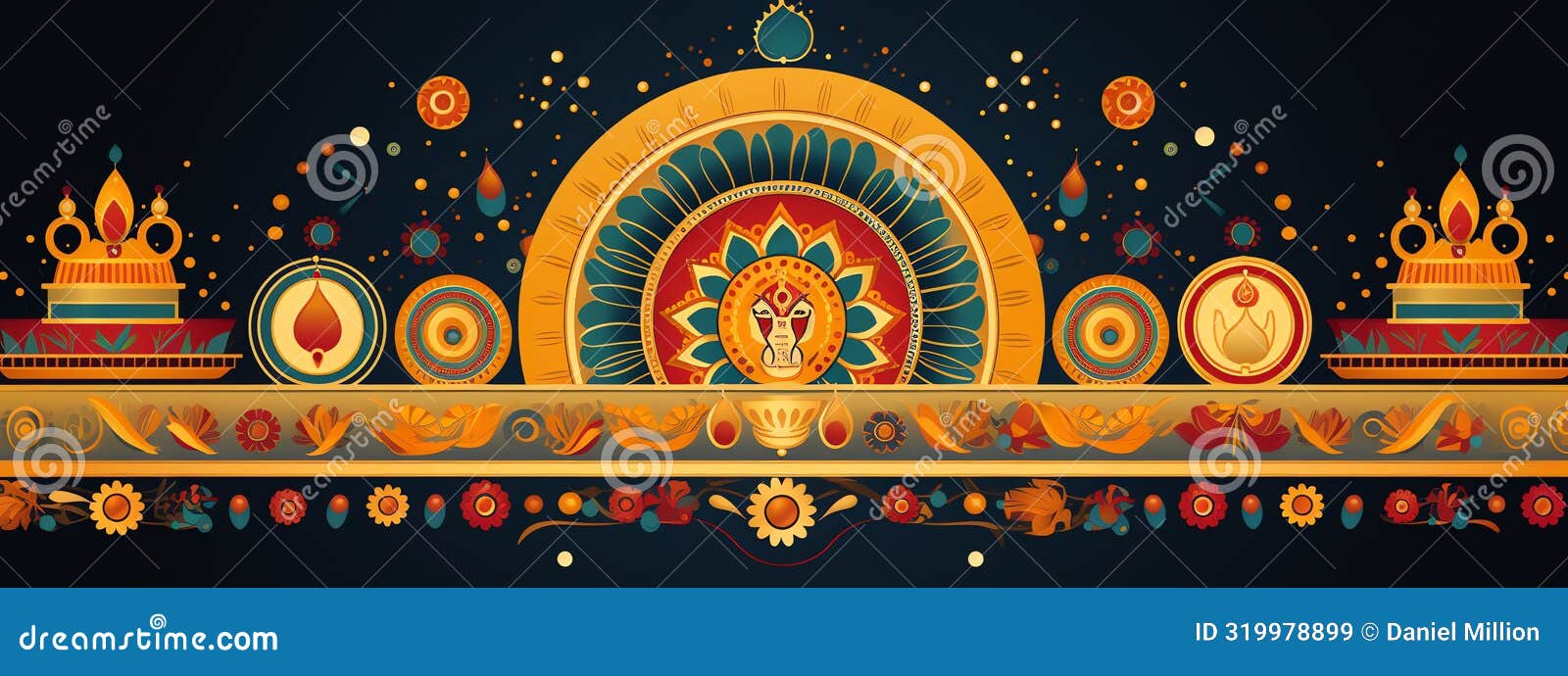 Puja Thali Prayer Tray Diwali Banner Stock Illustration - Illustration ...