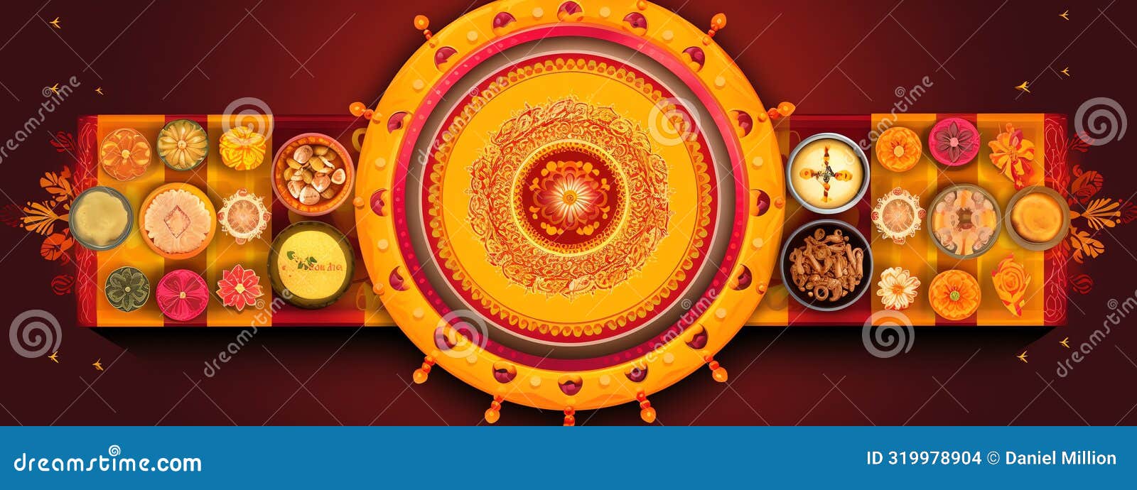 Puja Thali Prayer Tray Diwali Banner Stock Illustration - Illustration ...