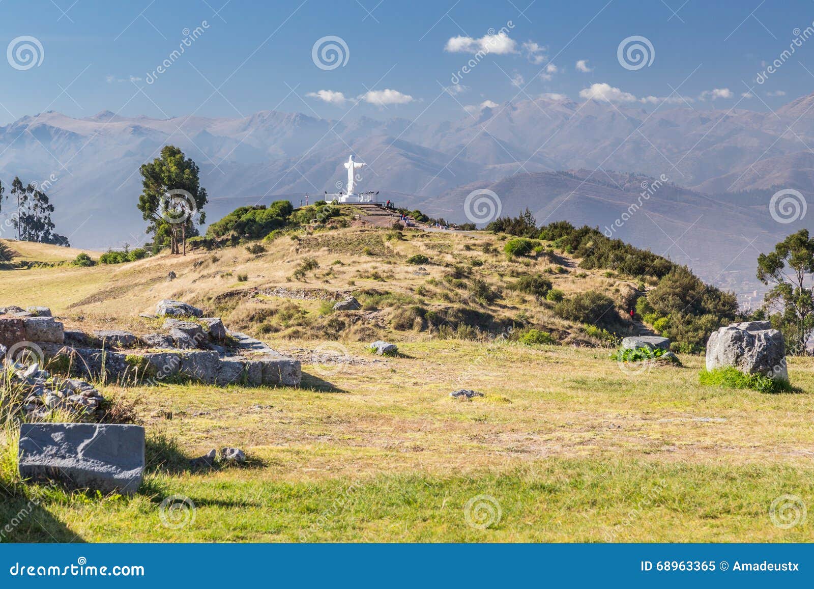 Pukamuqu Mountain Peak with Statue of Jesus Christ in Cusco, Peru Stock ...