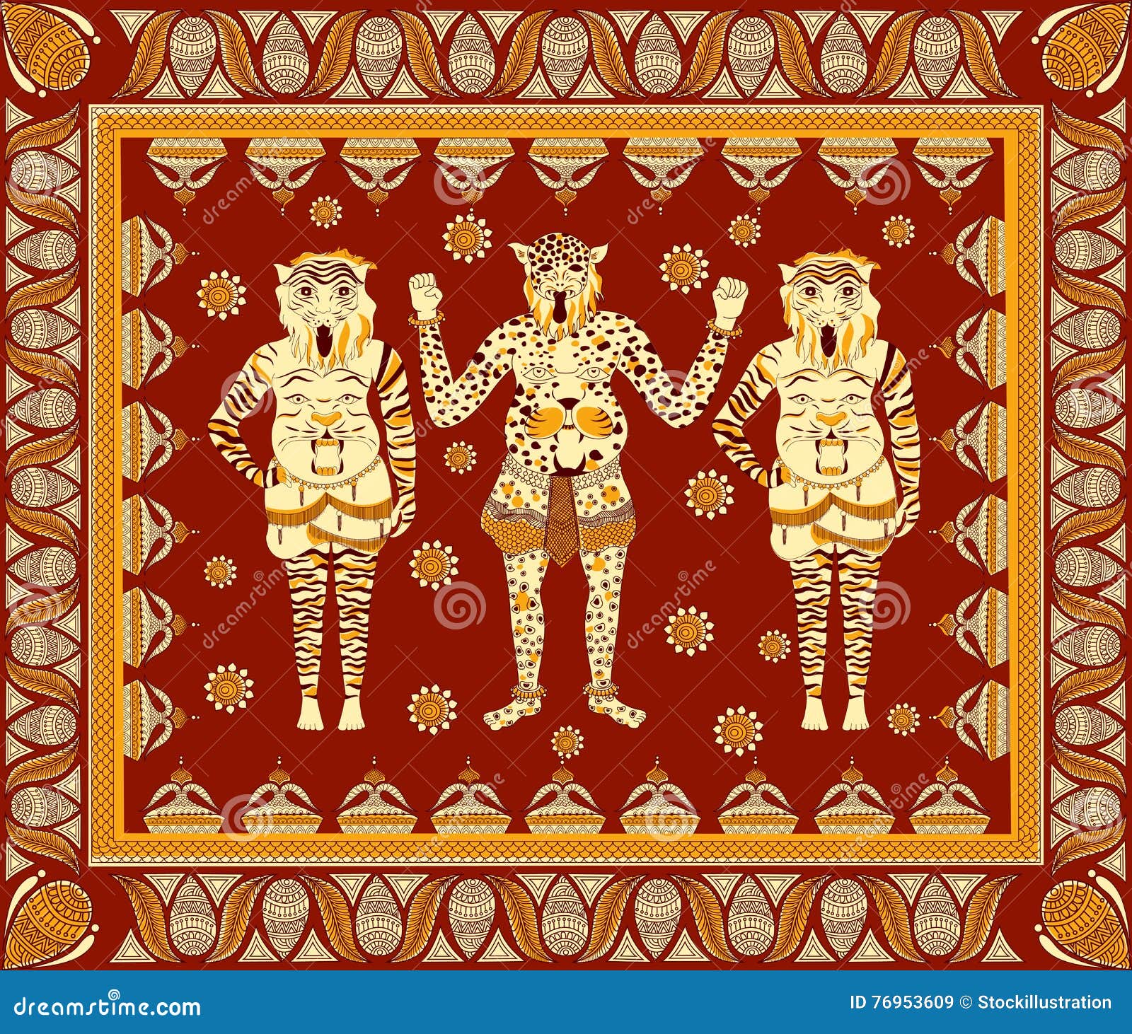 Puli Kali, Tiger Dance For Onam Celebration, Hand Drawing Vector ...