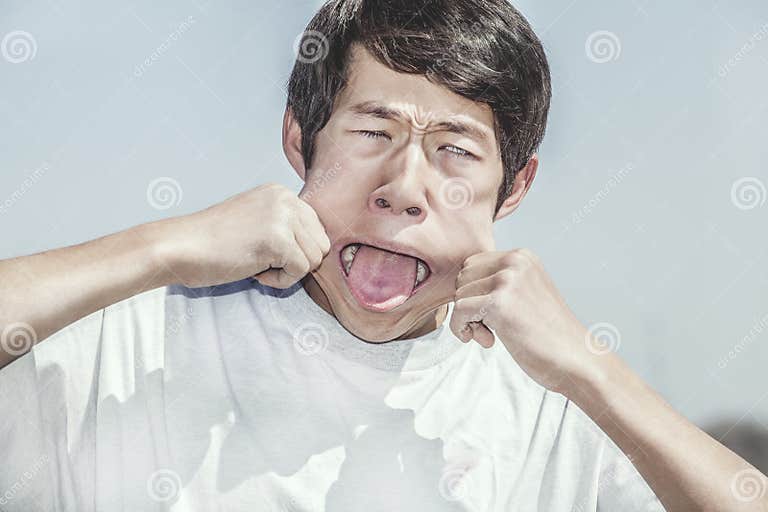 Pull the cheeks stock photo. Image of palm, mouth, elastic - 36030924