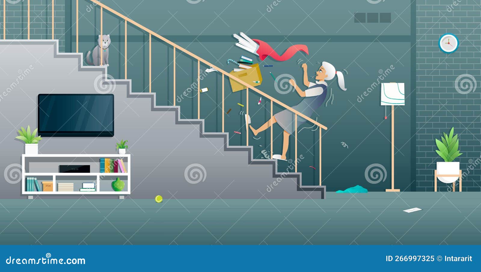 Accident Falling Down Stairs. Cartoon Vector | CartoonDealer.com #266997325