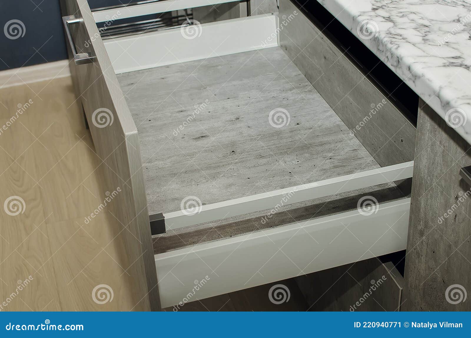 Pull Open Drawer in Cabinet. Modern Kitchen Concept Stock Image - Image ...