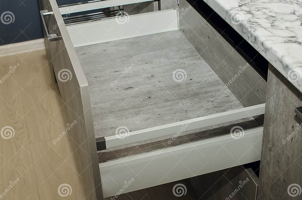 Pull Open Drawer in Cabinet. Modern Kitchen Concept Stock Image - Image ...