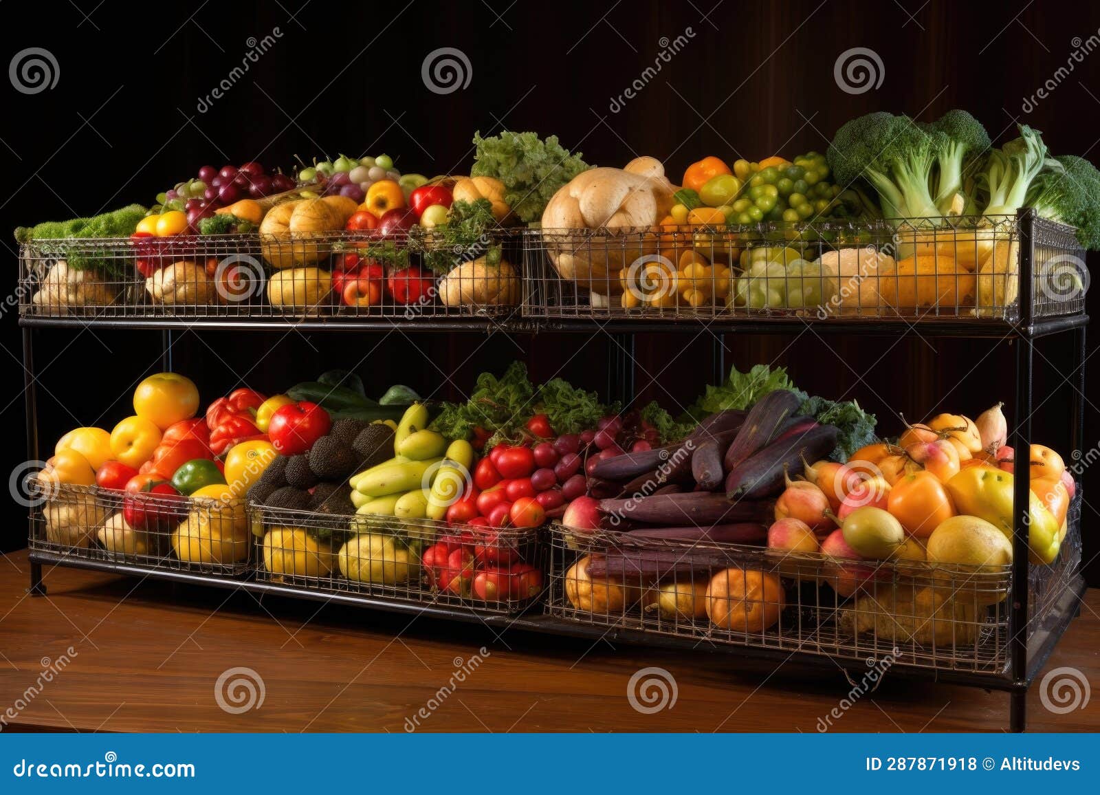 Pull-out Wire Baskets Filled with Fruits and Vegetables Stock ...