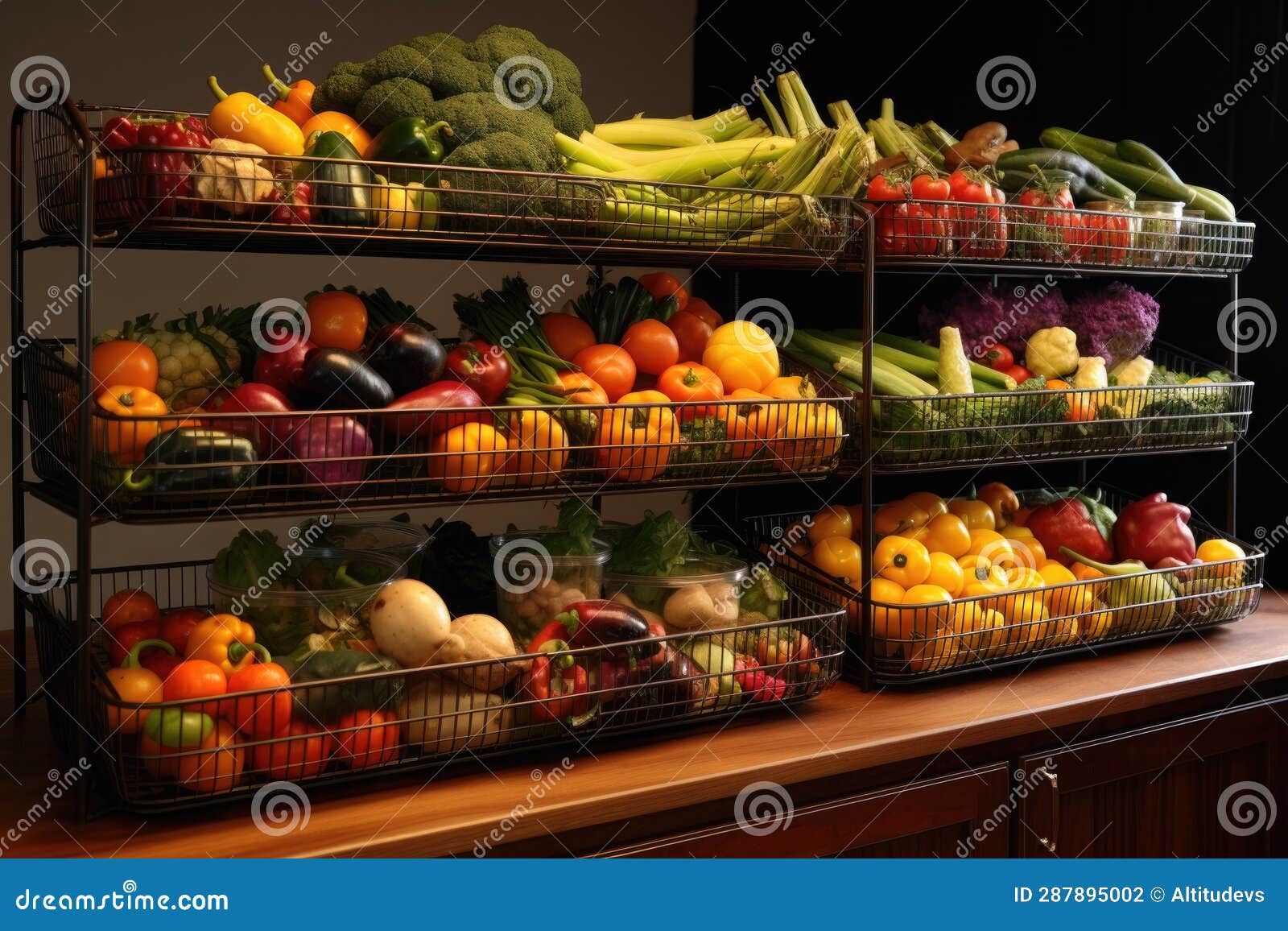 Pull-out Wire Baskets Filled with Fruits and Vegetables Stock ...