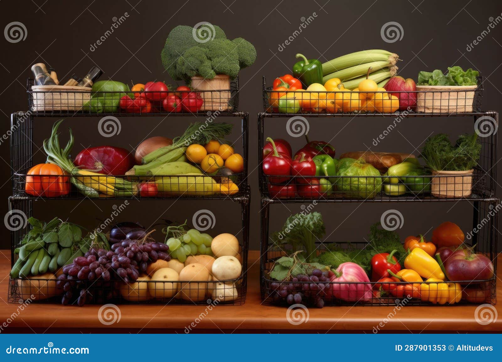 Pull-out Wire Baskets Filled with Fruits and Vegetables Stock ...