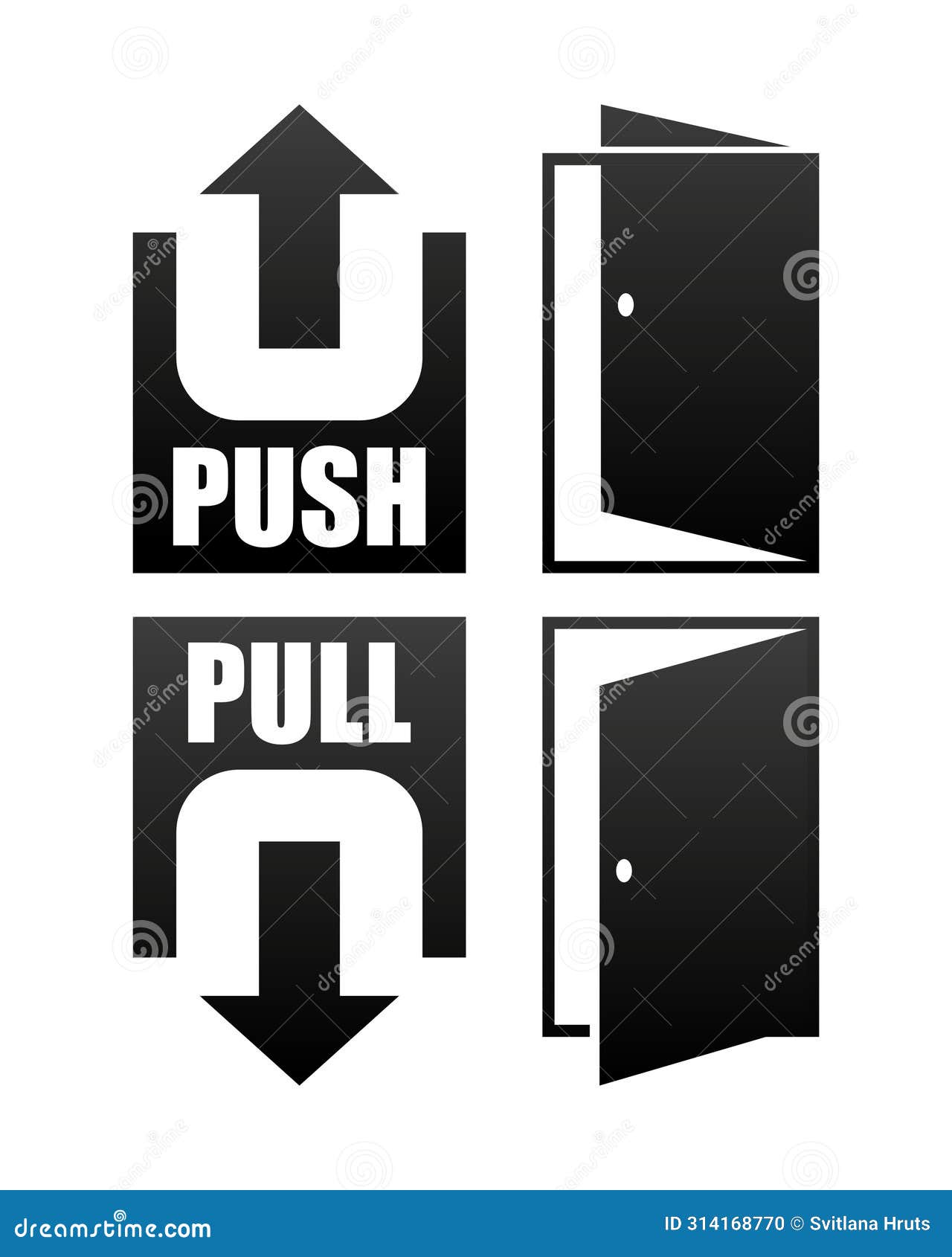 Pull and Push To Open. Door Info Stickers. Vector Illustration. Stock ...