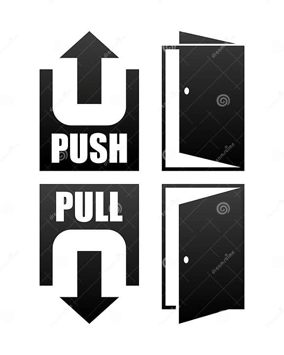 Pull and Push To Open. Door Info Stickers. Vector Illustration. Stock ...