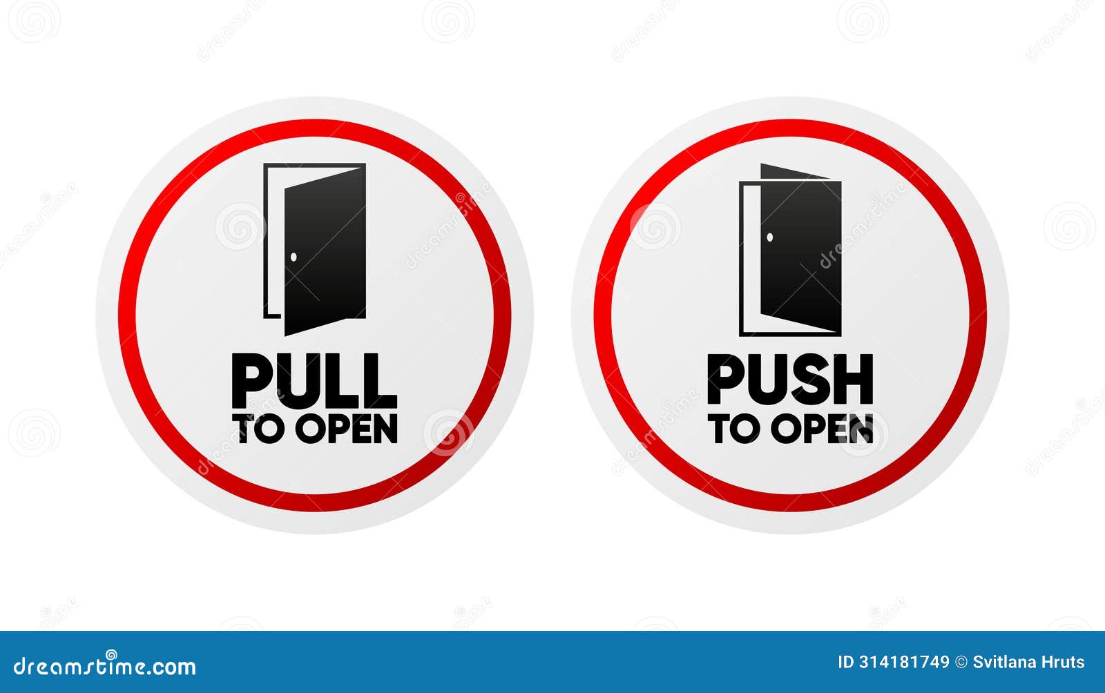 Pull and Push To Open. Door Info Stickers. Vector Illustration. Stock ...