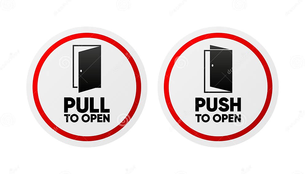 Pull and Push To Open. Door Info Stickers. Vector Illustration. Stock ...