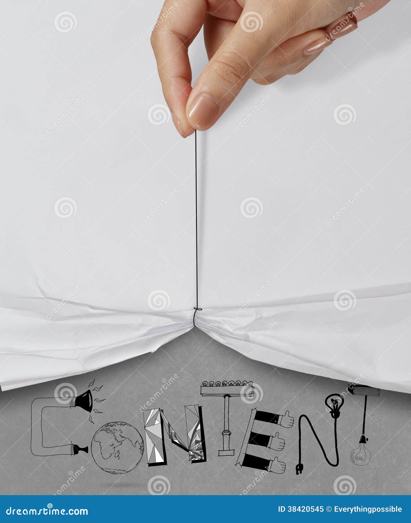 Pull Rope Open Wrinkled Paper Show CONTENT Stock Image - Image of ...