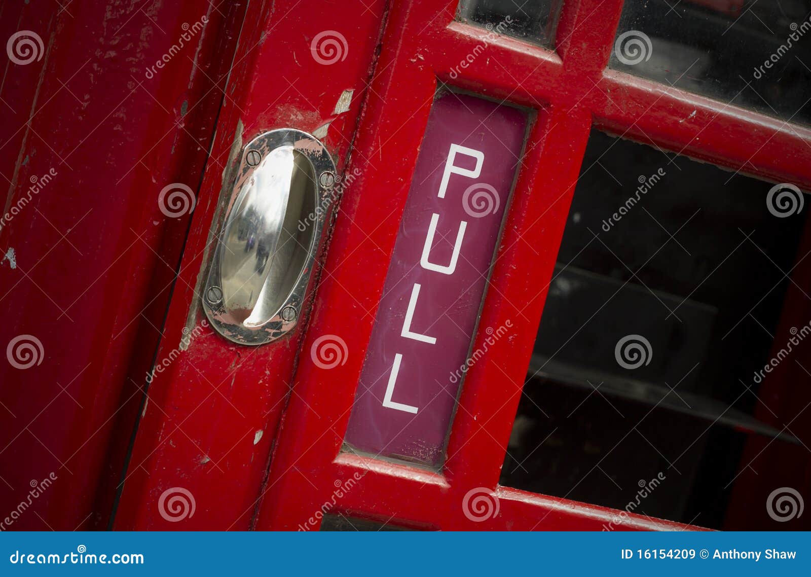 Pull Sign on Old Telephone Box Stock Image - Image of close, concept ...