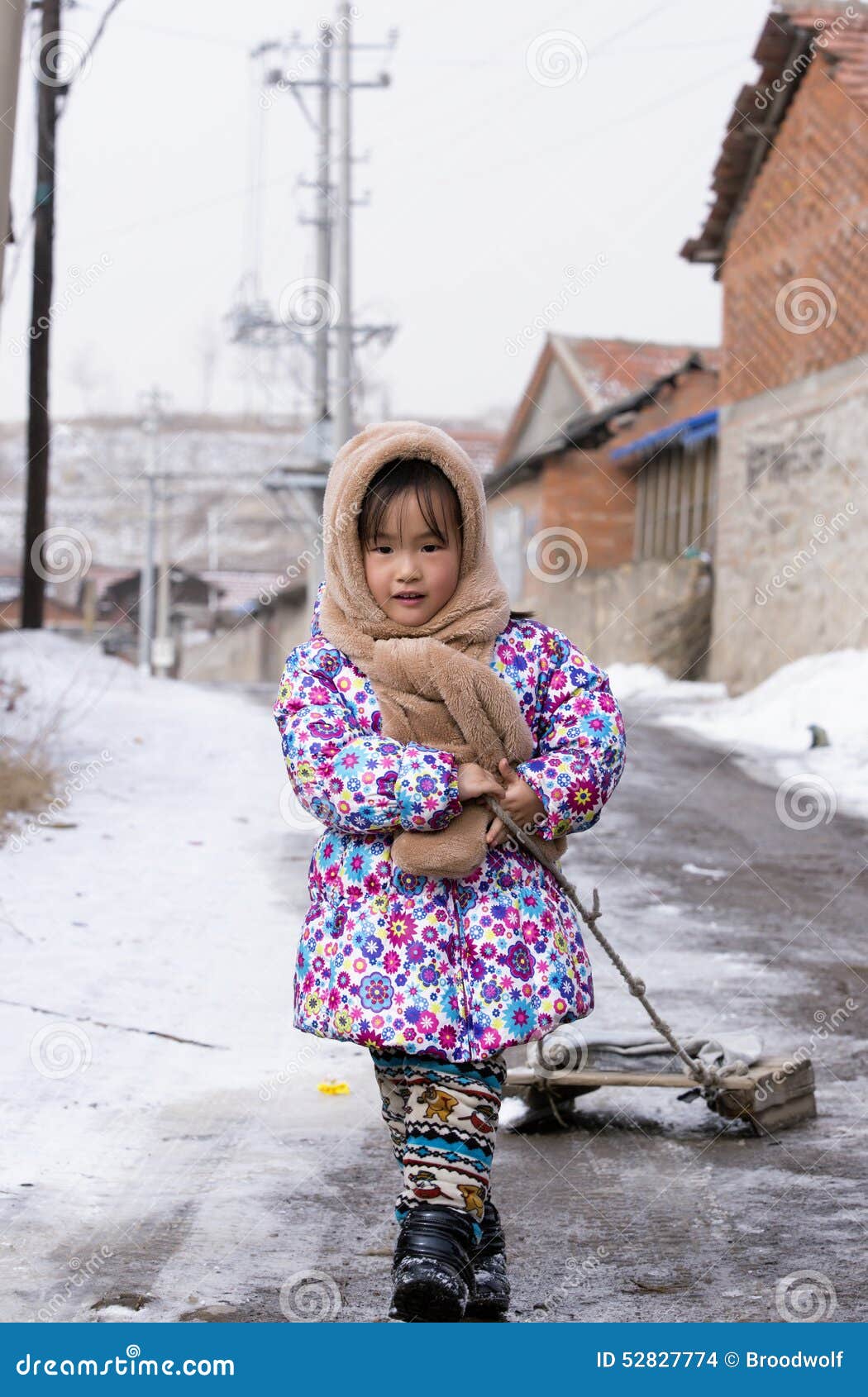 Pull the Sled of Chinese Female Stock Photo - Image of scarf, padded ...