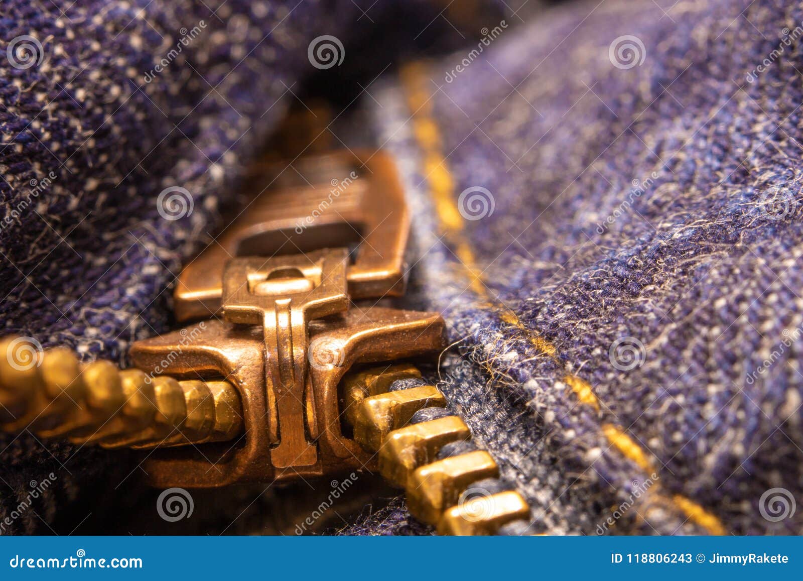 Pull Tab and Teeth of a Zipper Denim Jeans Stock Image - Image of ...