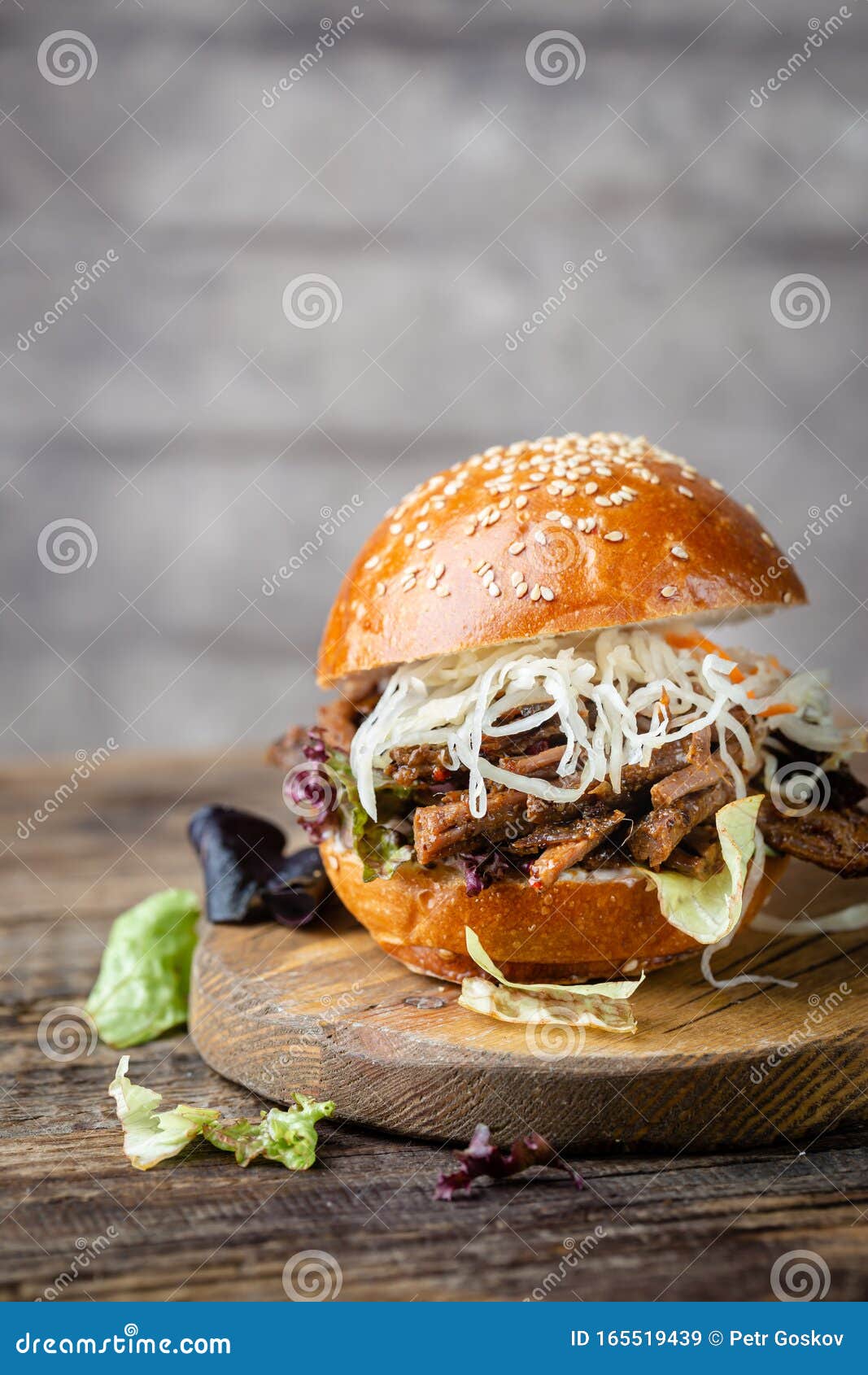Pulled beef burger stock image. Image of barbeque, fast - 165519439