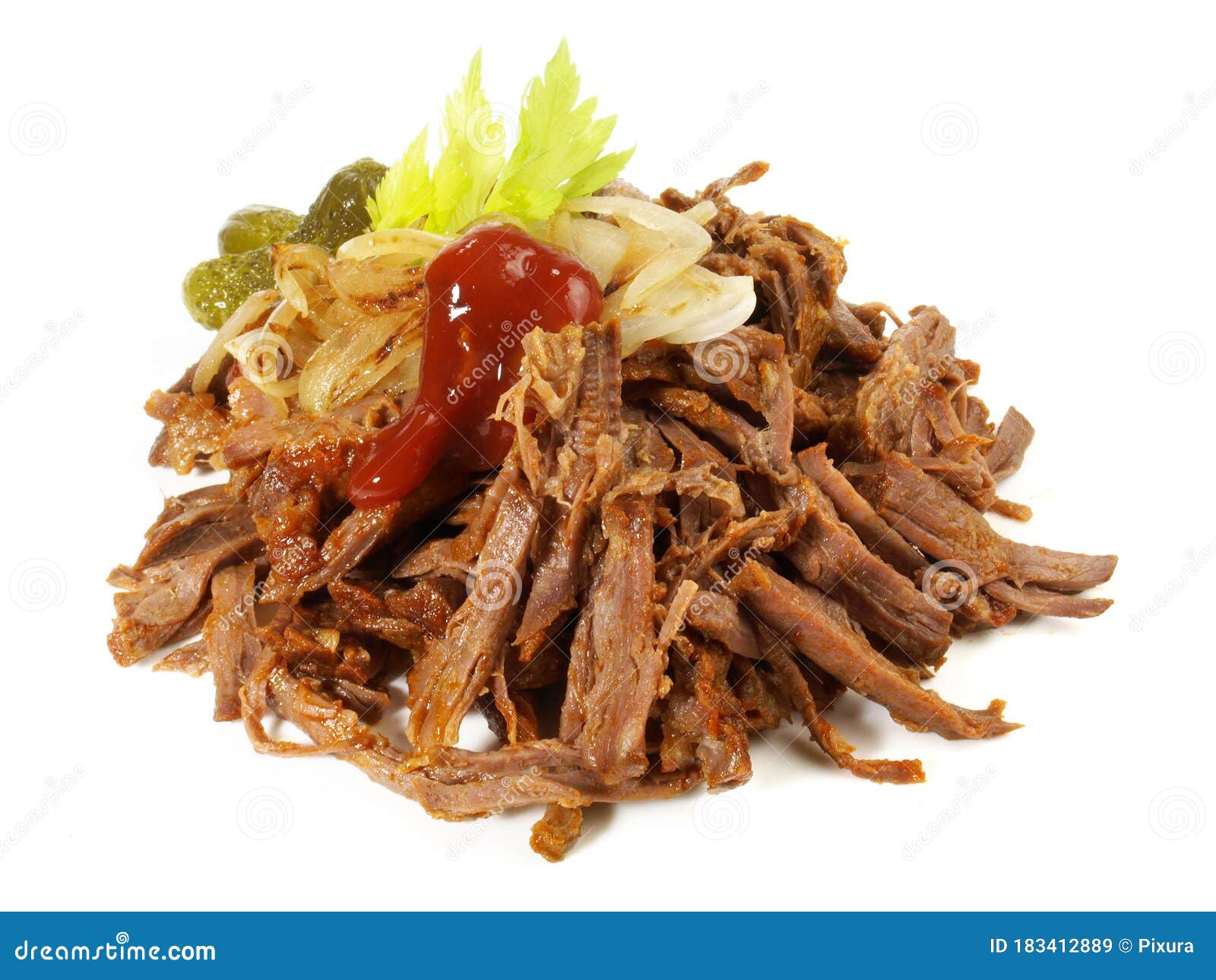 Fine Meat - Pulled Beef on White Background Stock Image - Image of meat ...
