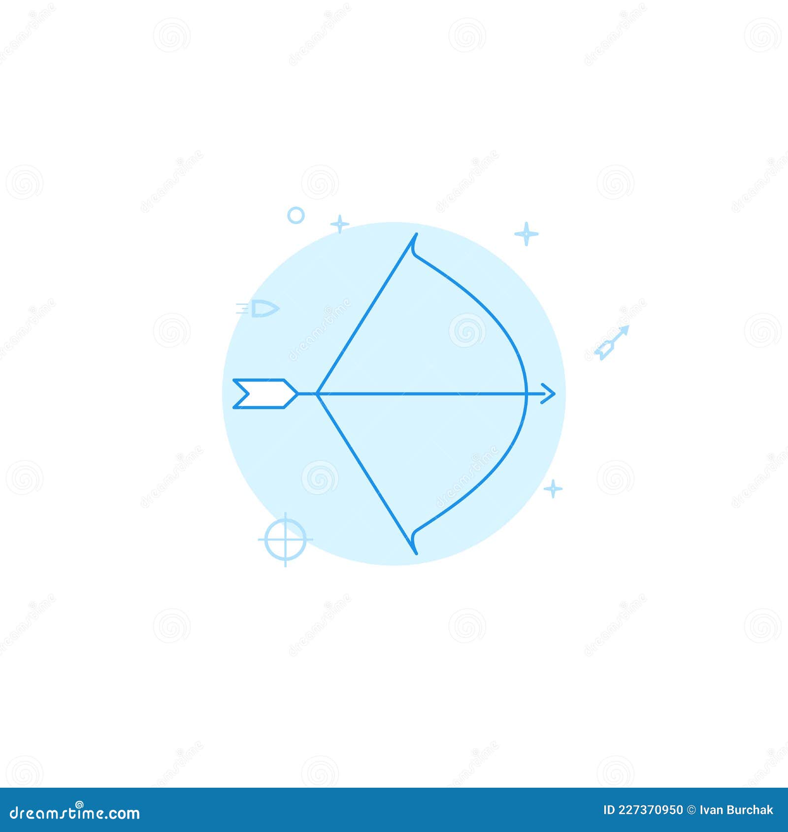 Pulled Bow and Arrow Flat Vector Icon. Filled Line Style. Blue ...
