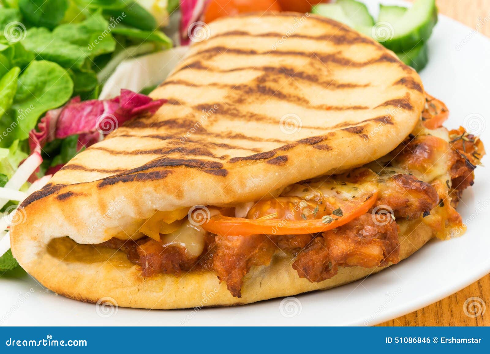 Pulled Pork Pannini Flatbread with Salad Stock Photo - Image of ...