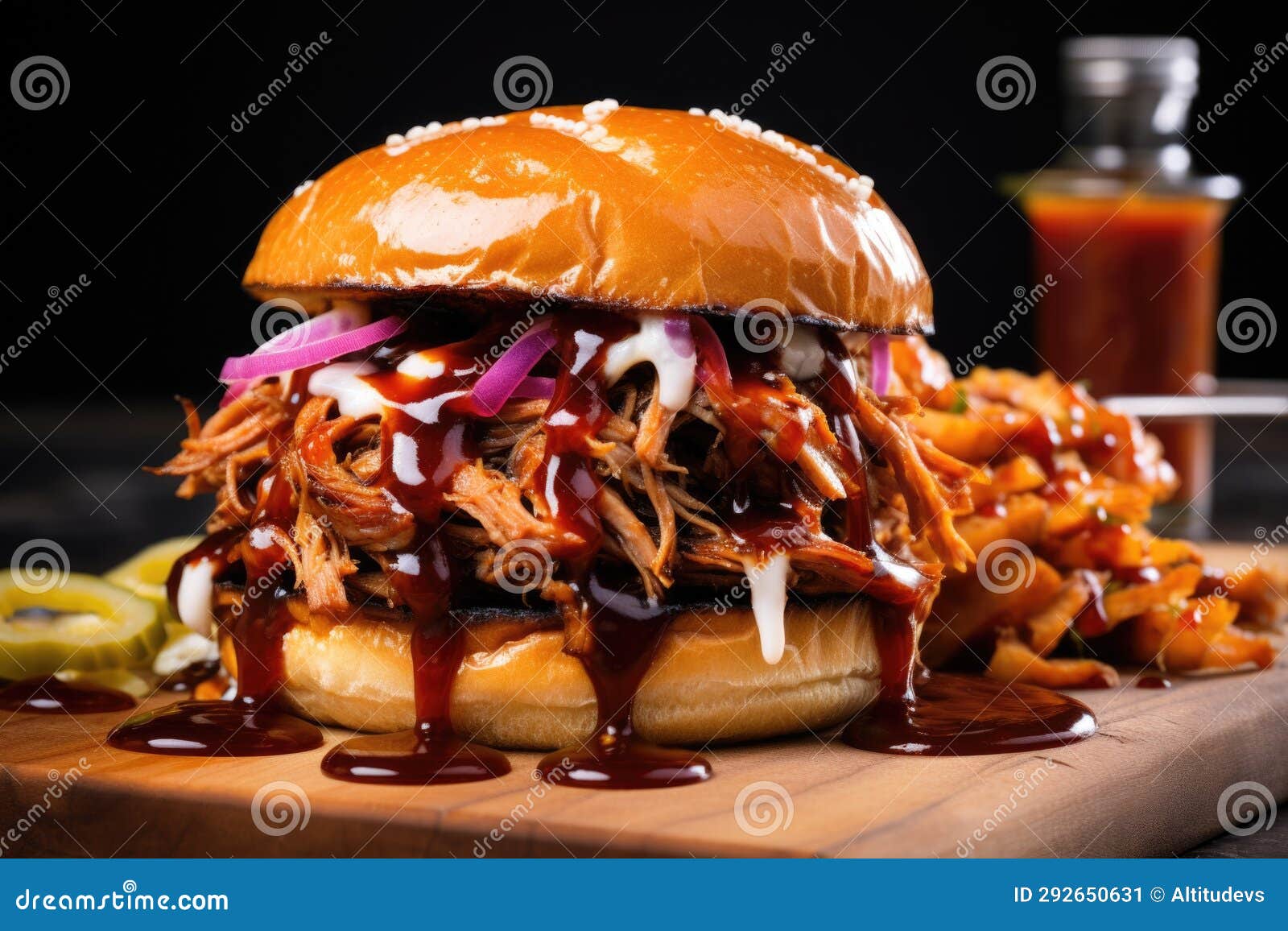 Pulled Pork Sandwich Heavily-dripping in Tangy Sauce Stock Image ...