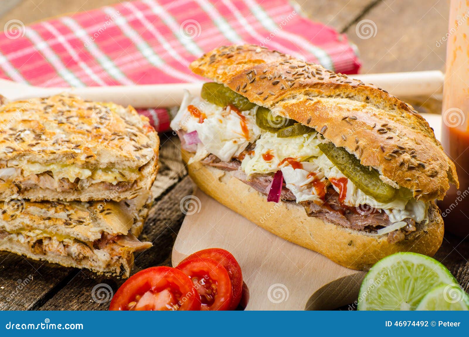 Pulled Pork Sandwich Panini Stock Photo - Image of long, cooked: 46974492