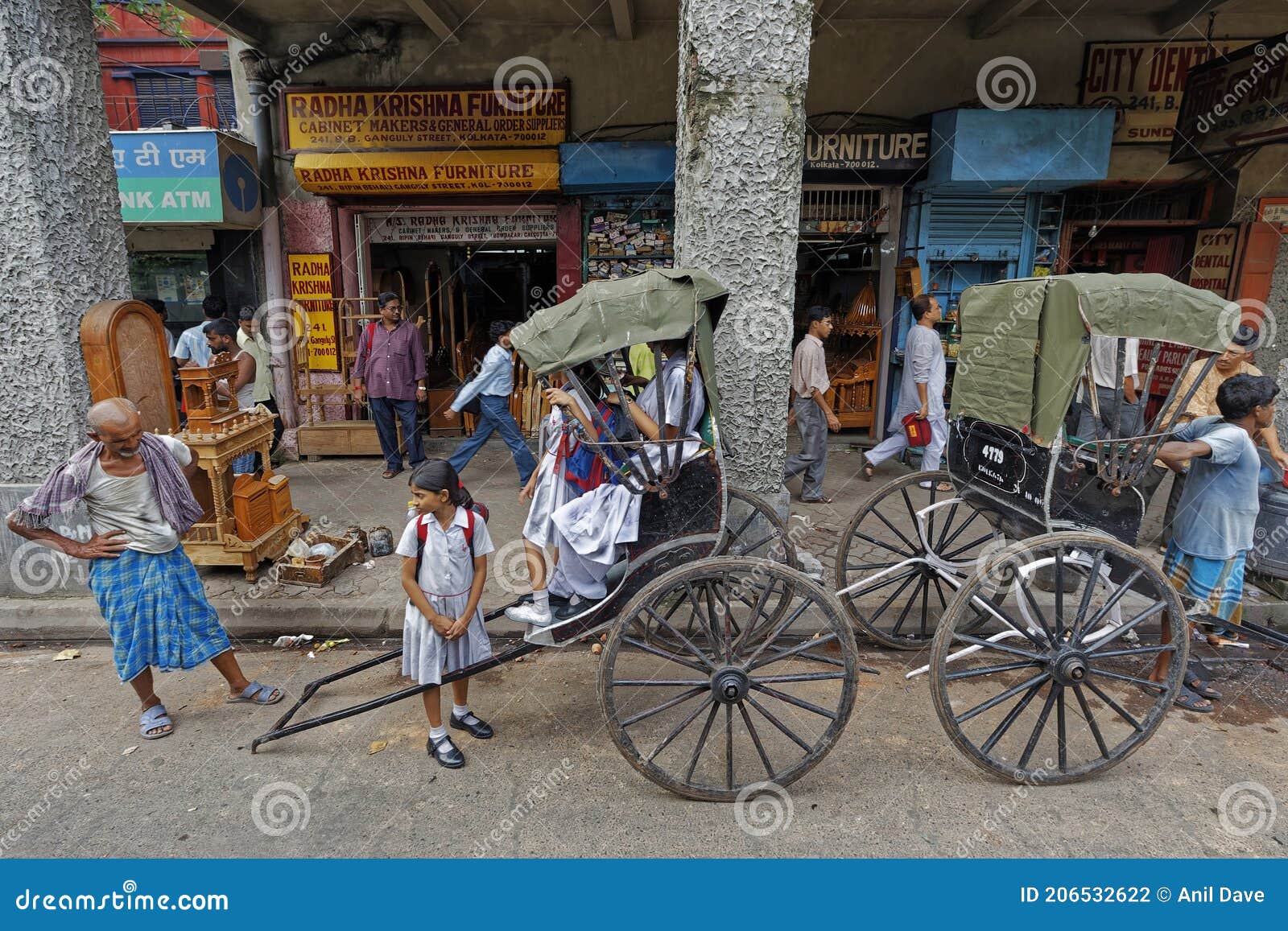 Pulled Rickshaw or Ricksha a Human-powered Transport As School Bus ...