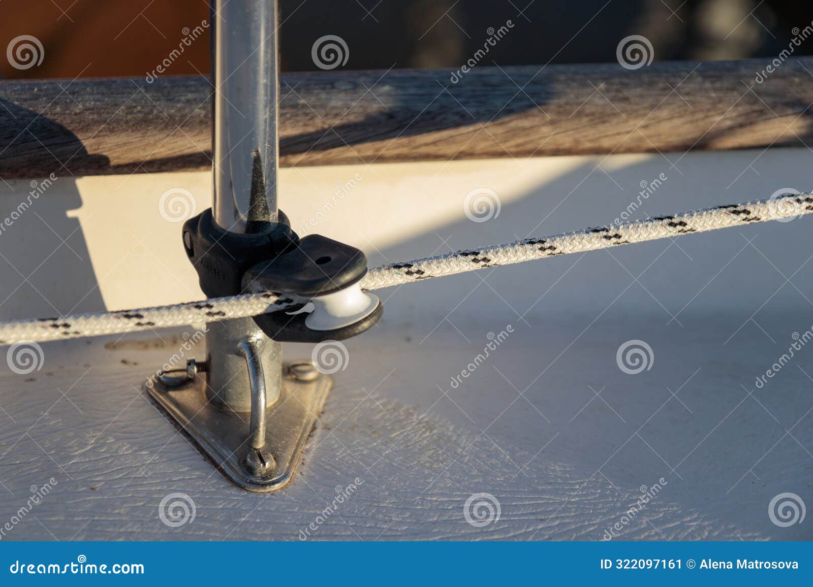 Pulley and Rope on Old Sailing Ship. Sailing Boat Pulley with Nautical ...