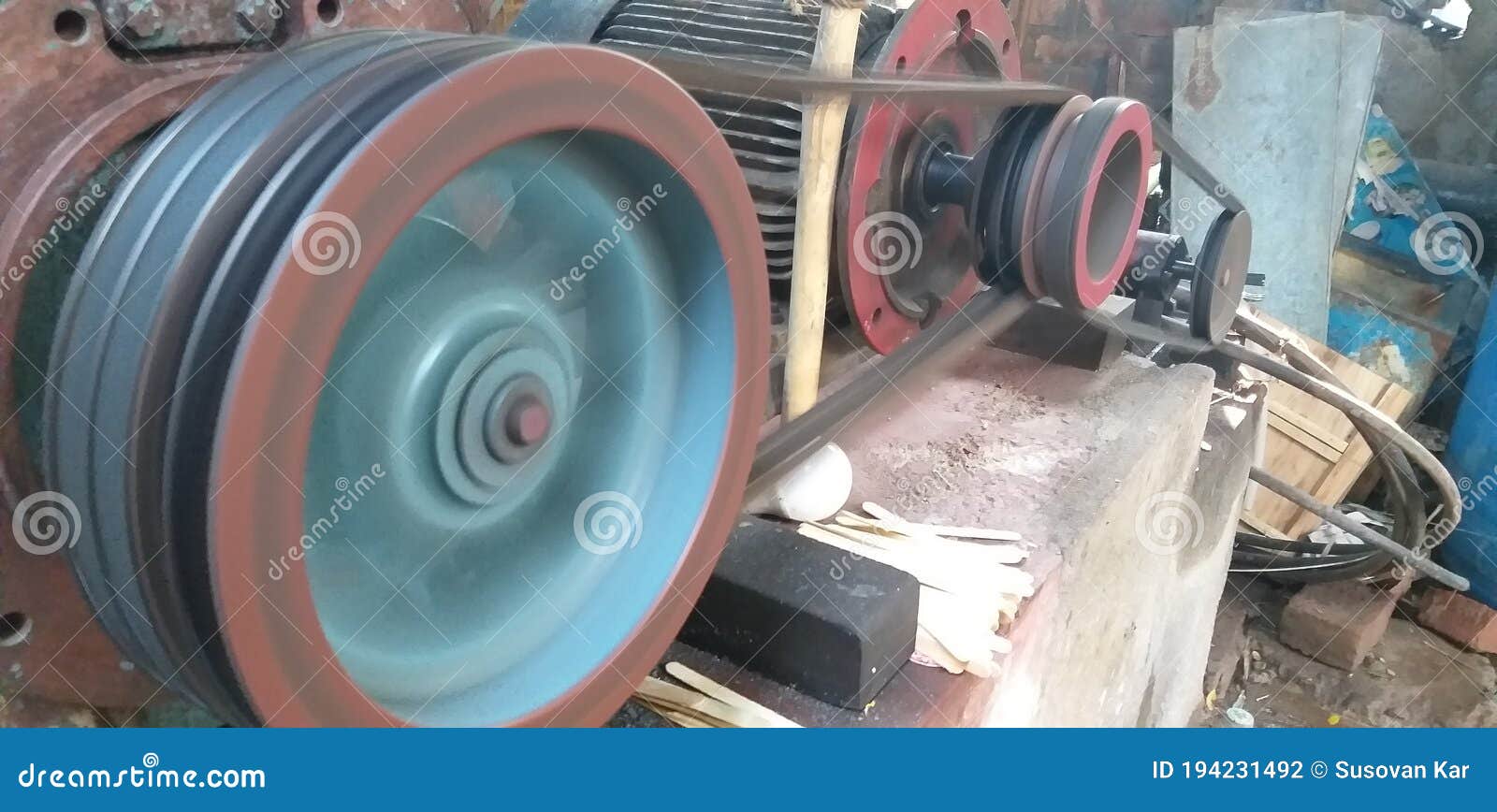 Pulleys of Motor and Compressor are Connected through Two Belts. Stock ...