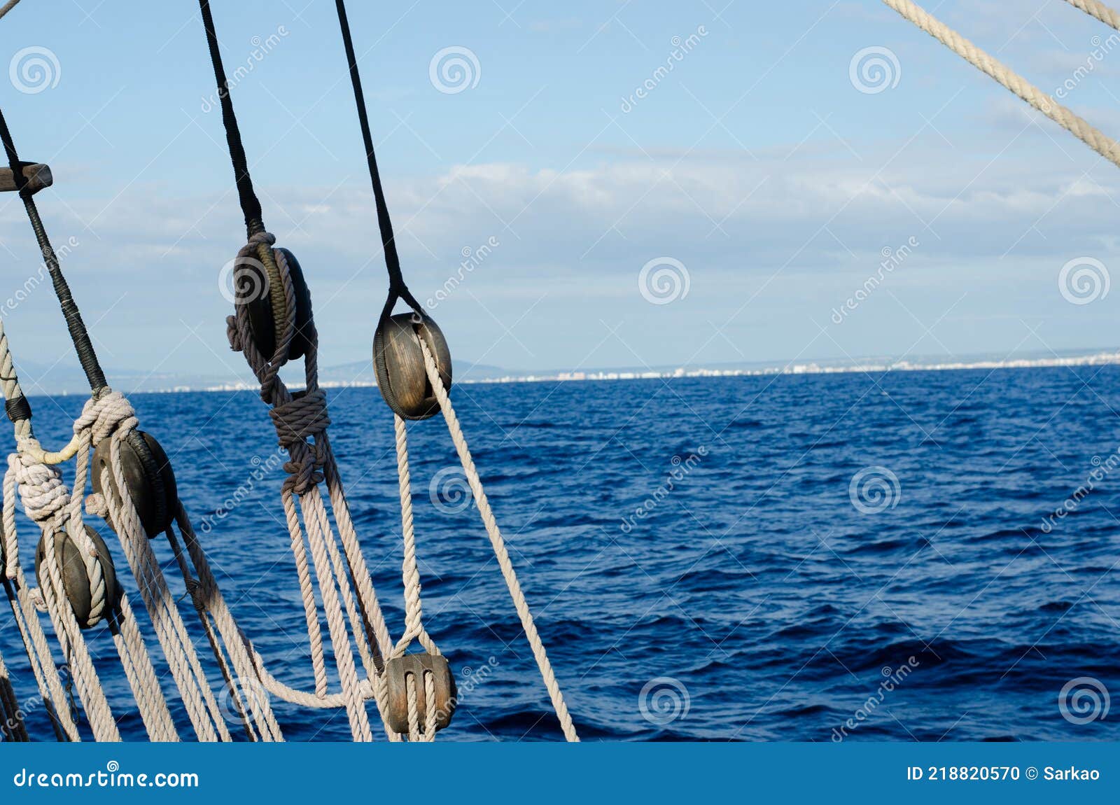 Pulleys and Ropes of Sailing Stock Photo - Image of ship, calm: 218820570