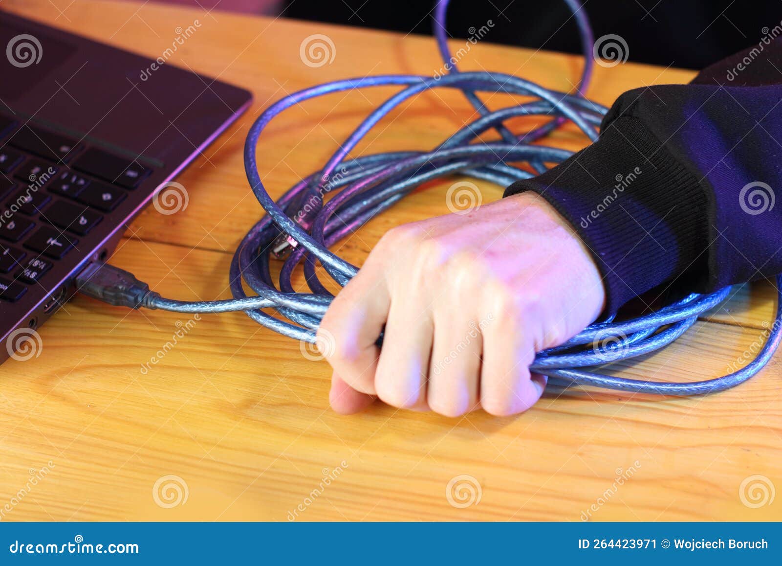 Pulling the Blue Usb Cable from the Laptop with Force by a Person Stock ...