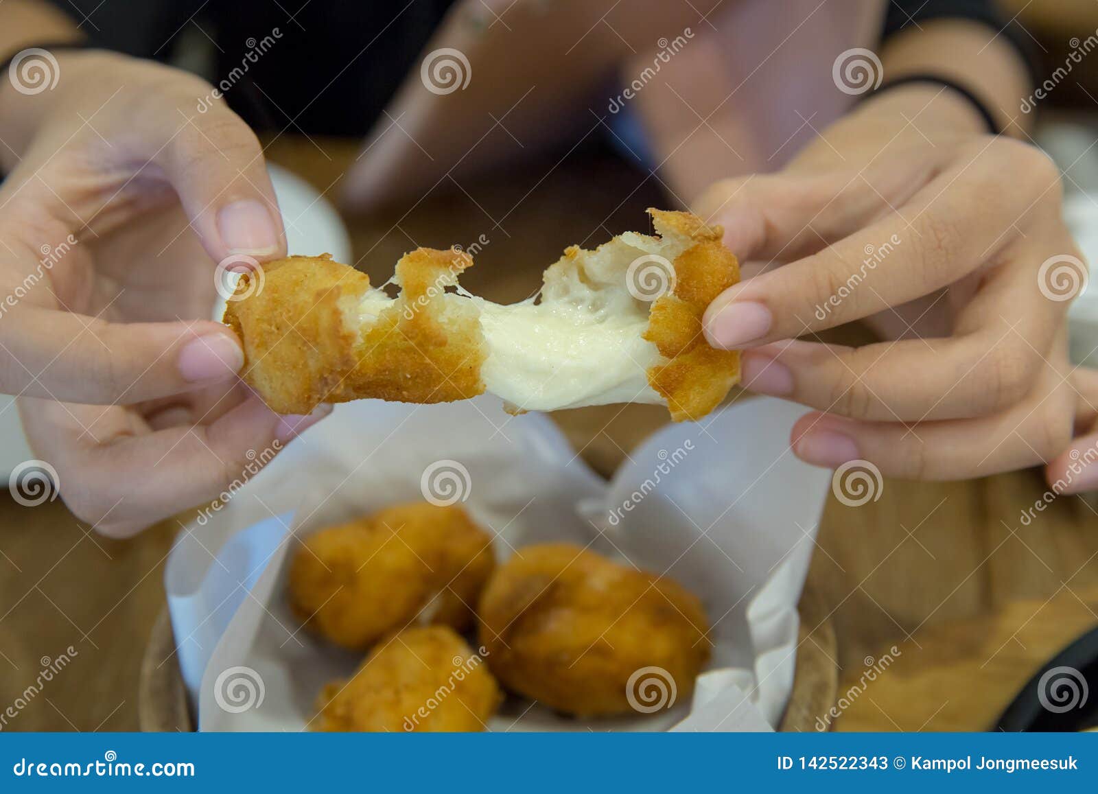 Pulling Fried Cheese Ball by Hand Stock Image - Image of delicious ...