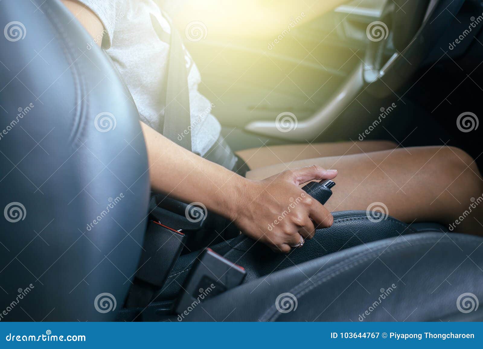Pulling the Hand Brake in Car Stock Image - Image of people, seat ...
