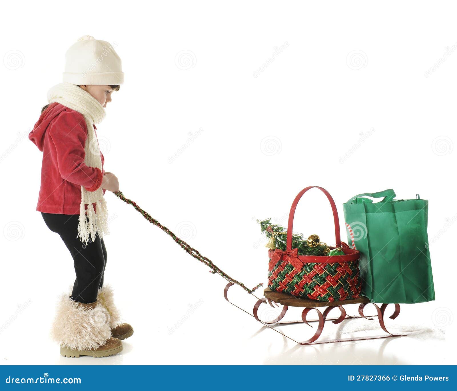 Pulling a Heavy Christmas Load Stock Photo - Image of basket, cute ...