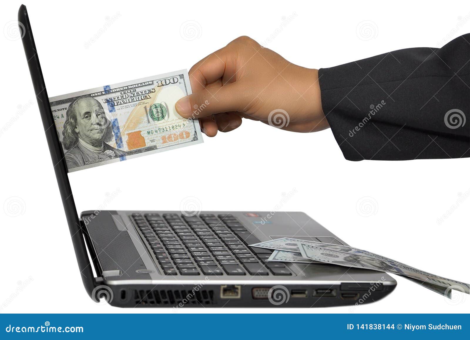 Pulling Money from Computer Laptop Stock Photo - Image of business ...