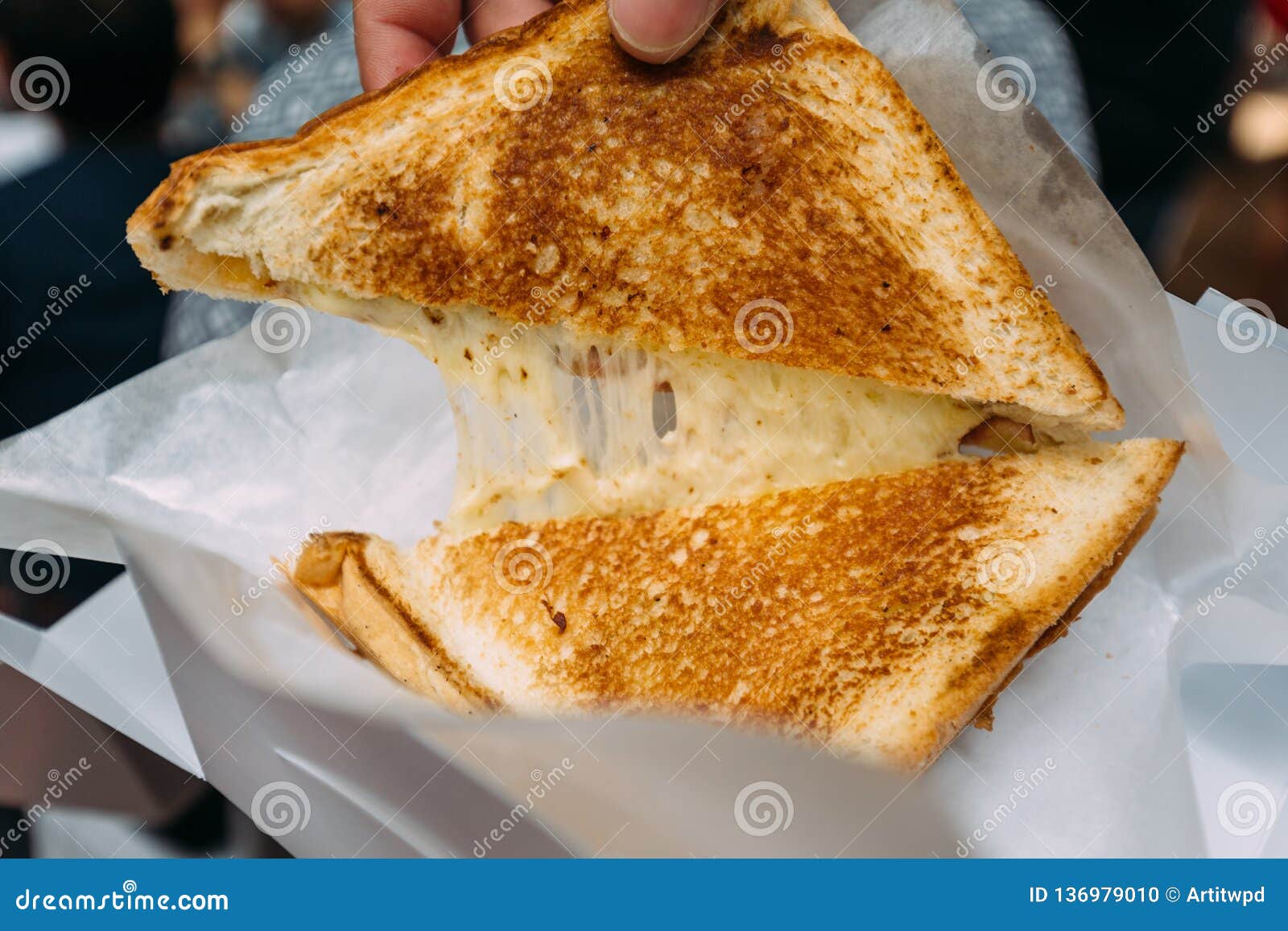 Pulling Separate a Grilled Cheese Toast with Stretching Cheese Inside ...
