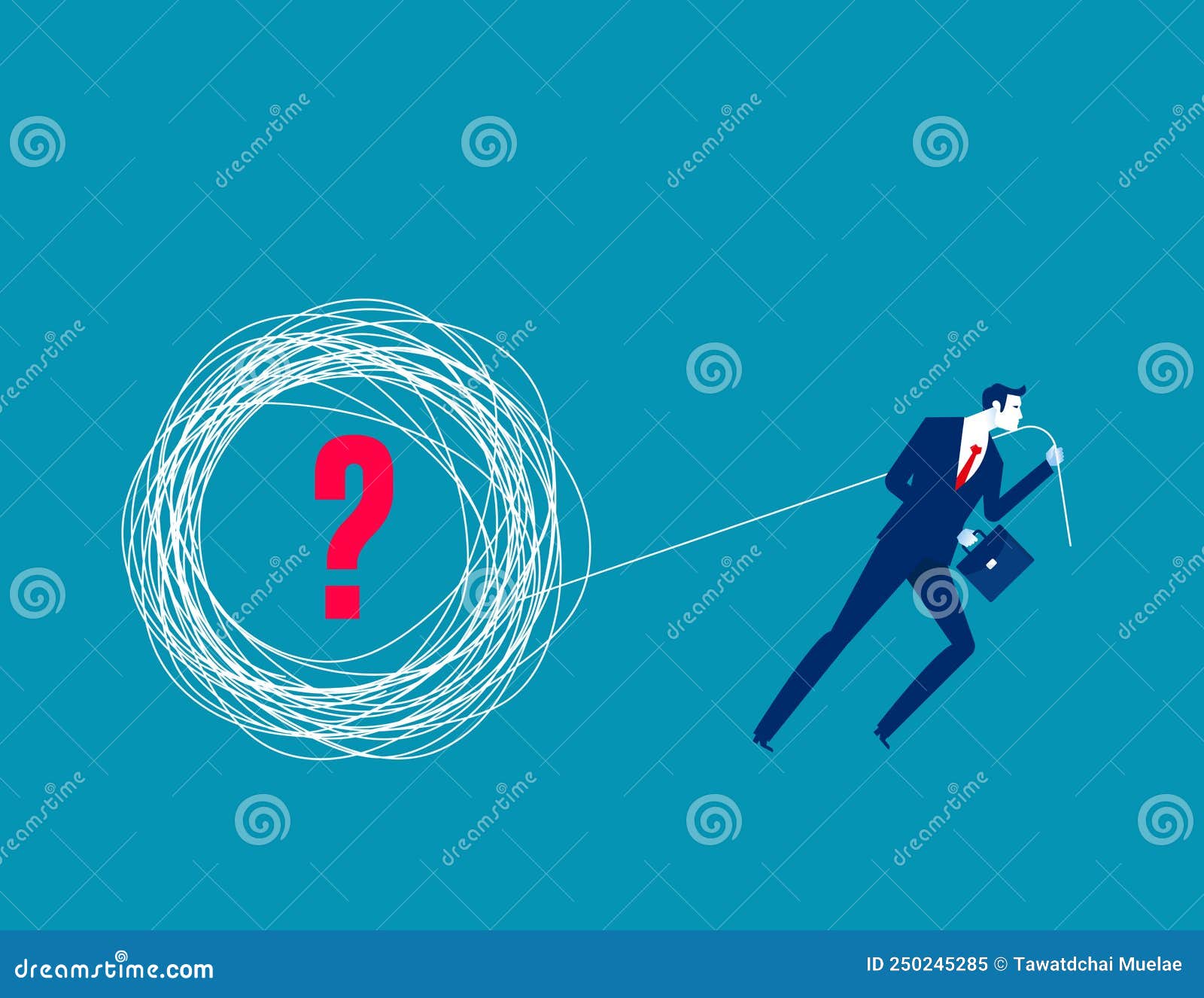Pulling the Tangled Ropes with Question Mark. Business Vector ...