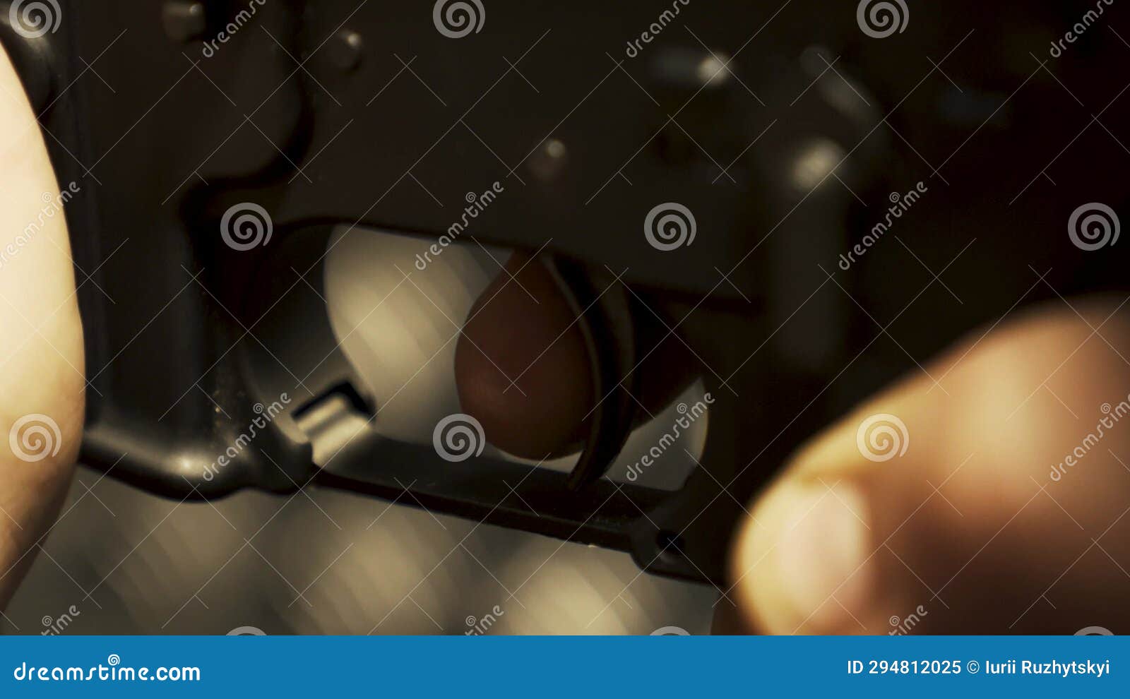 Pulling the Trigger on a Machine Gun Close-up of a Hand-held Firearm ...