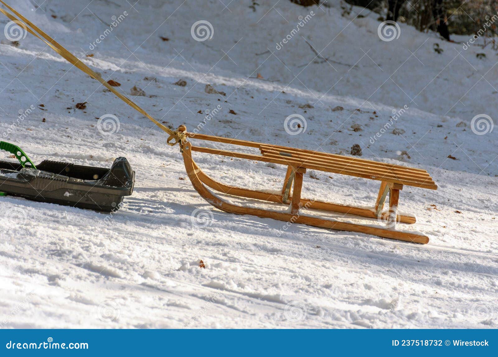 Pulling Wooden Sled Uphill on a Sunny Winter Day Stock Photo - Image of ...