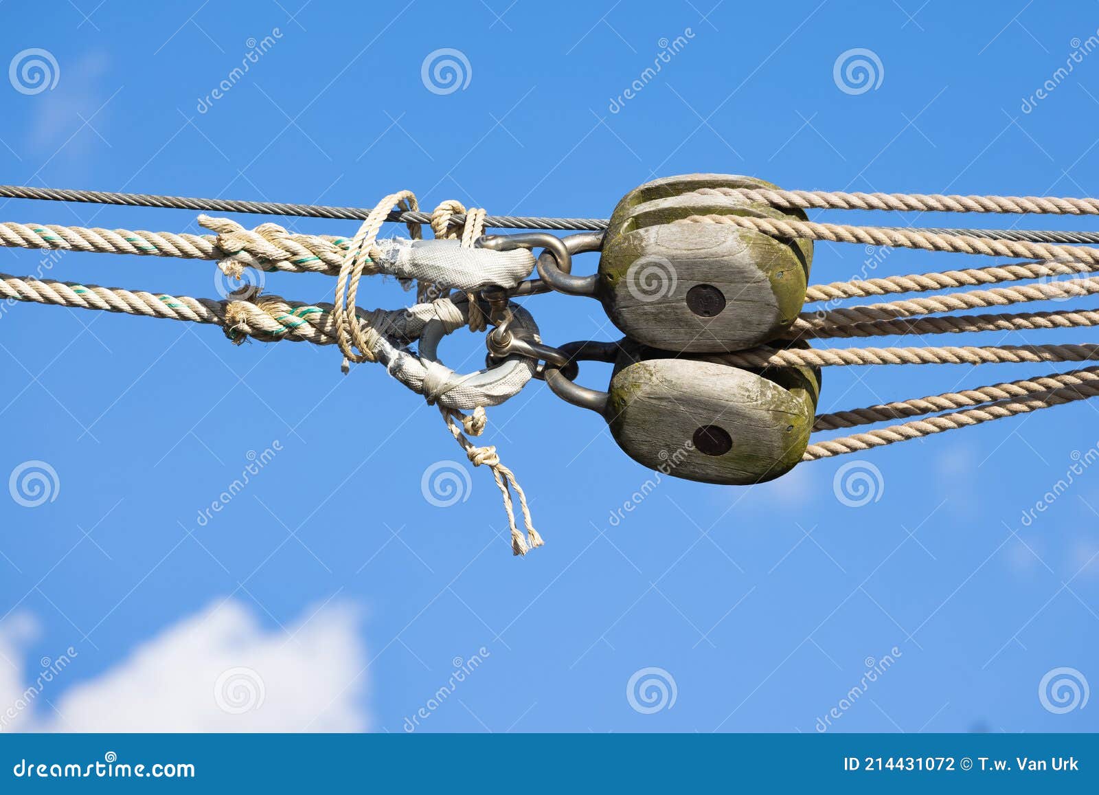 Pully with Ropework Against a Blue Summer Sky Stock Photo - Image of ...