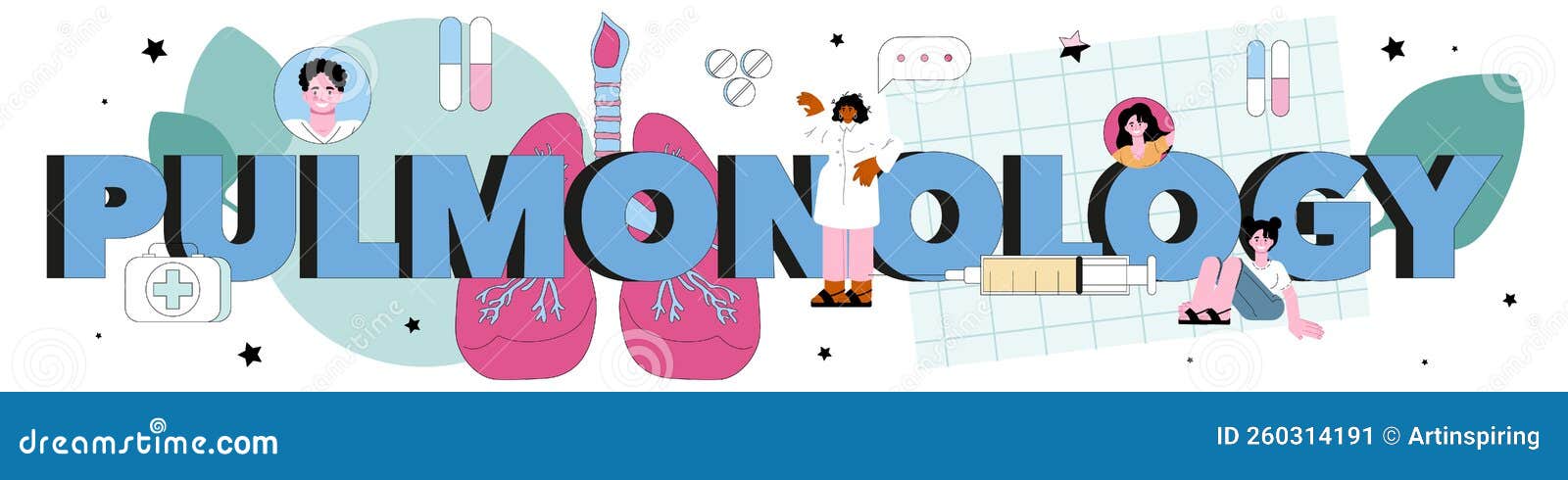 Pulmonology Typographic Header. Pulmonary System Examination, Diagnosis ...