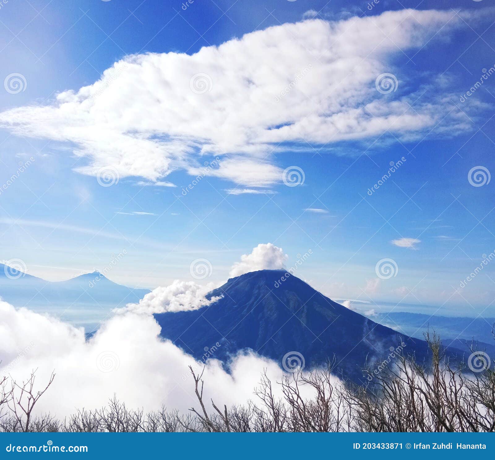 Pulosari, Pemalang Regency - March 18, 2018 : View of Mount Sindoro, Central Java, Indonesia in ...