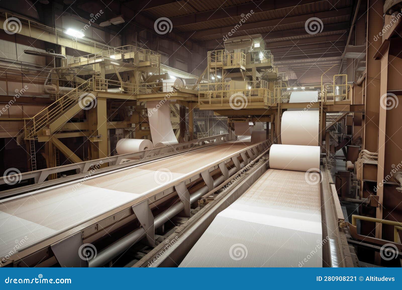 Pulp and Paper Factory, with Conveyor Belts Moving Fresh Sheets of ...
