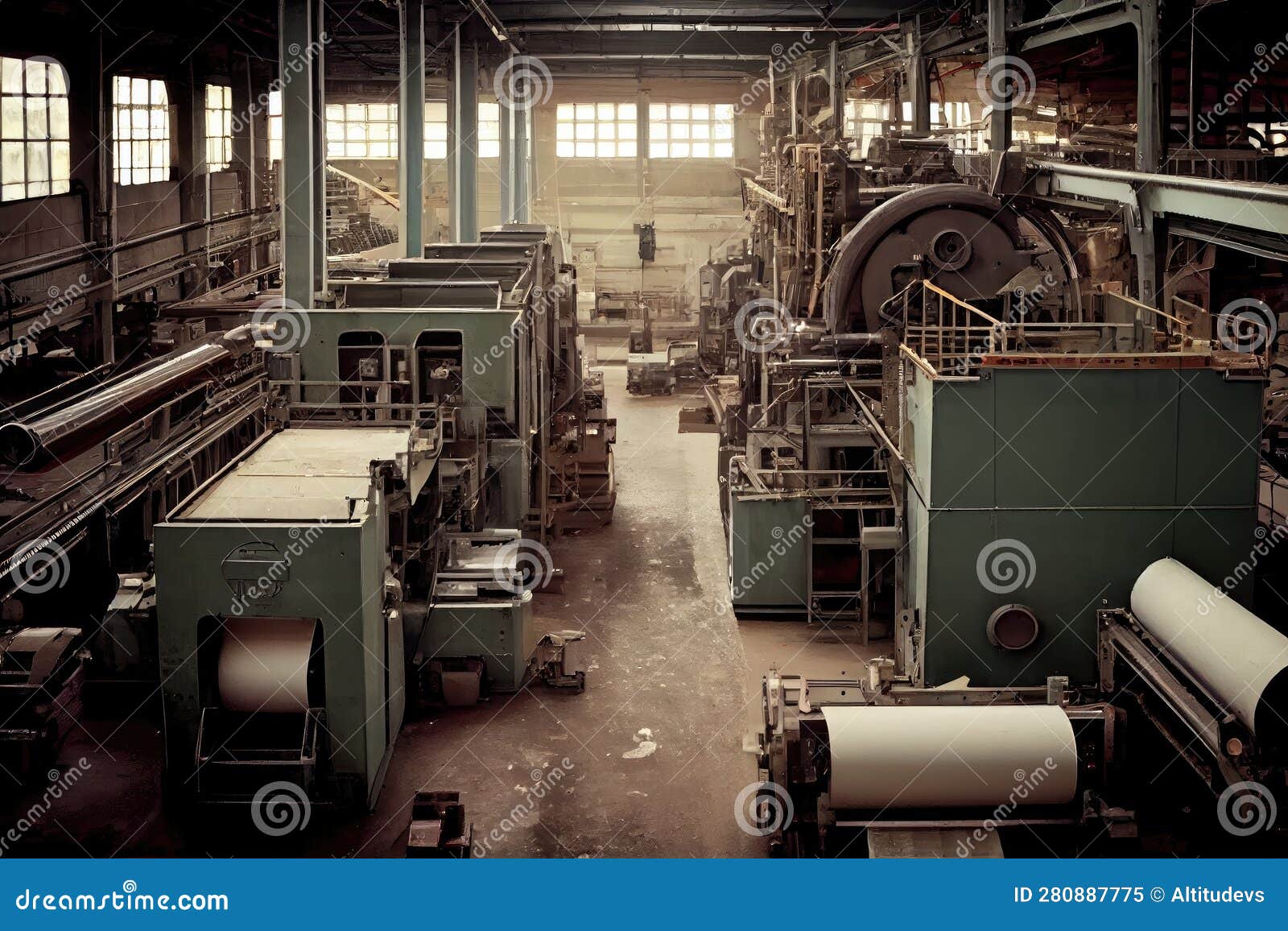 Pulp and Paper Factory, with Endless Rows of Machines Churning Out ... Pulp and Paper Factory, with Endless Rows of Machines Churning Out ...
