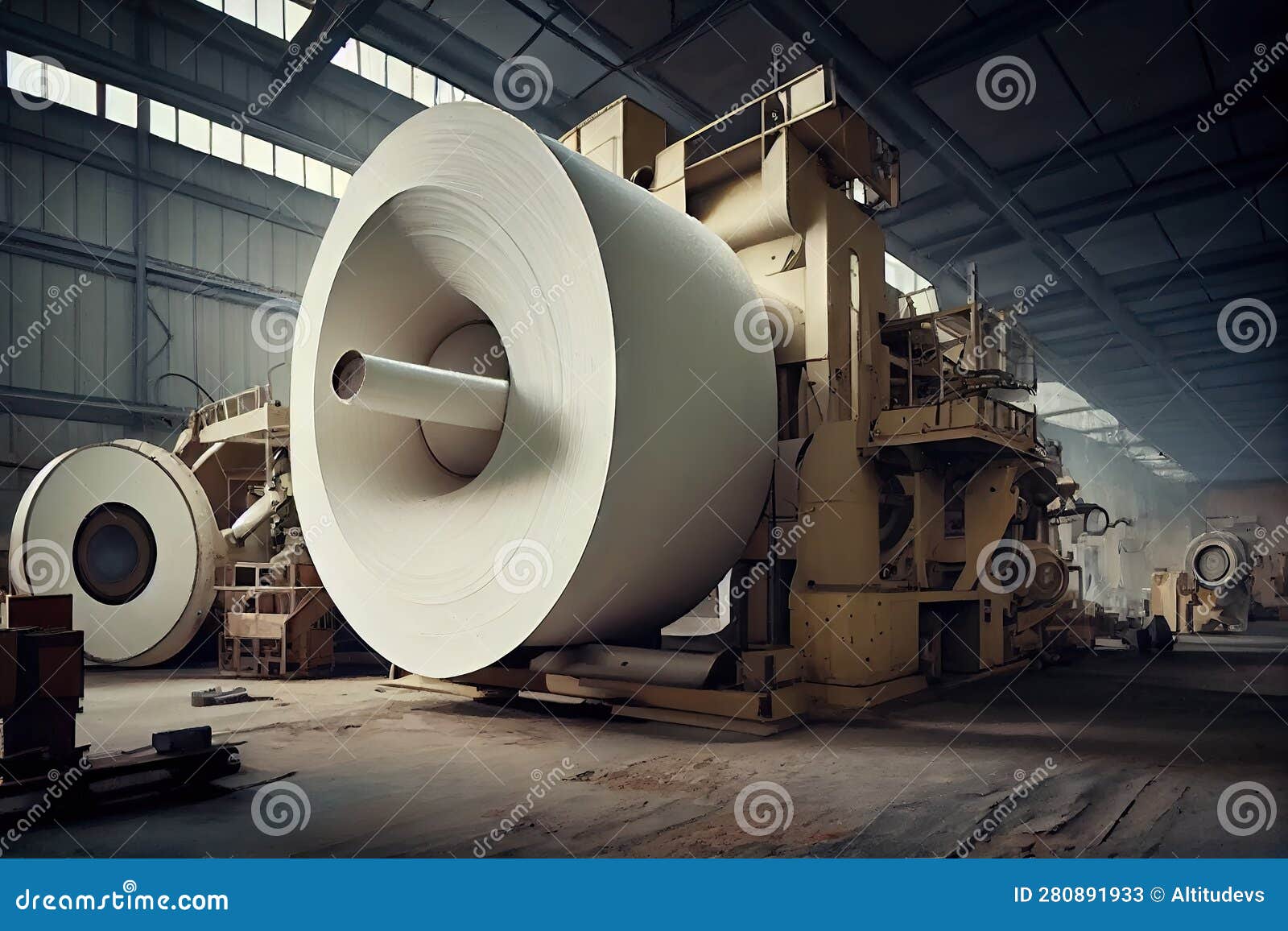 Pulp and Paper Factory, with Enormous Machines Producing Rolls of Paper ...