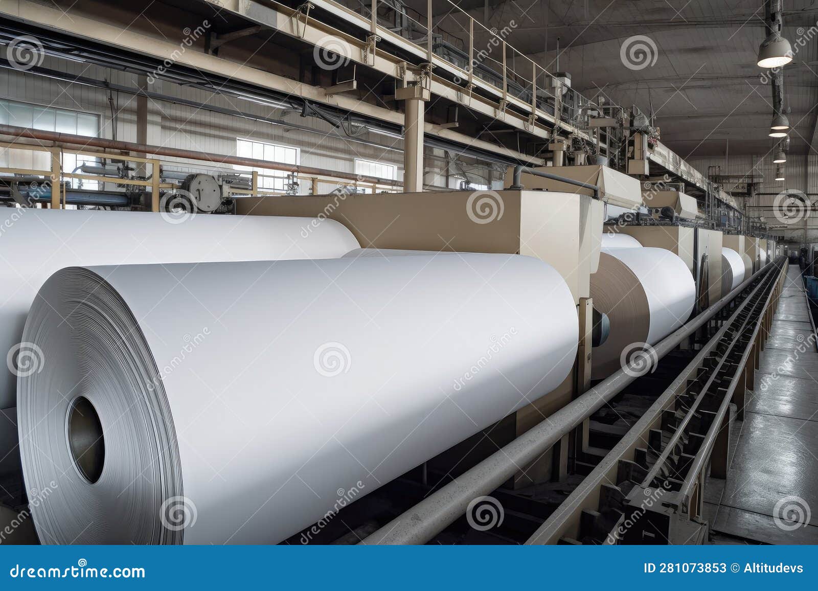 Pulp and Paper Factory, with Machines Endlessly Producing Rolls of ...
