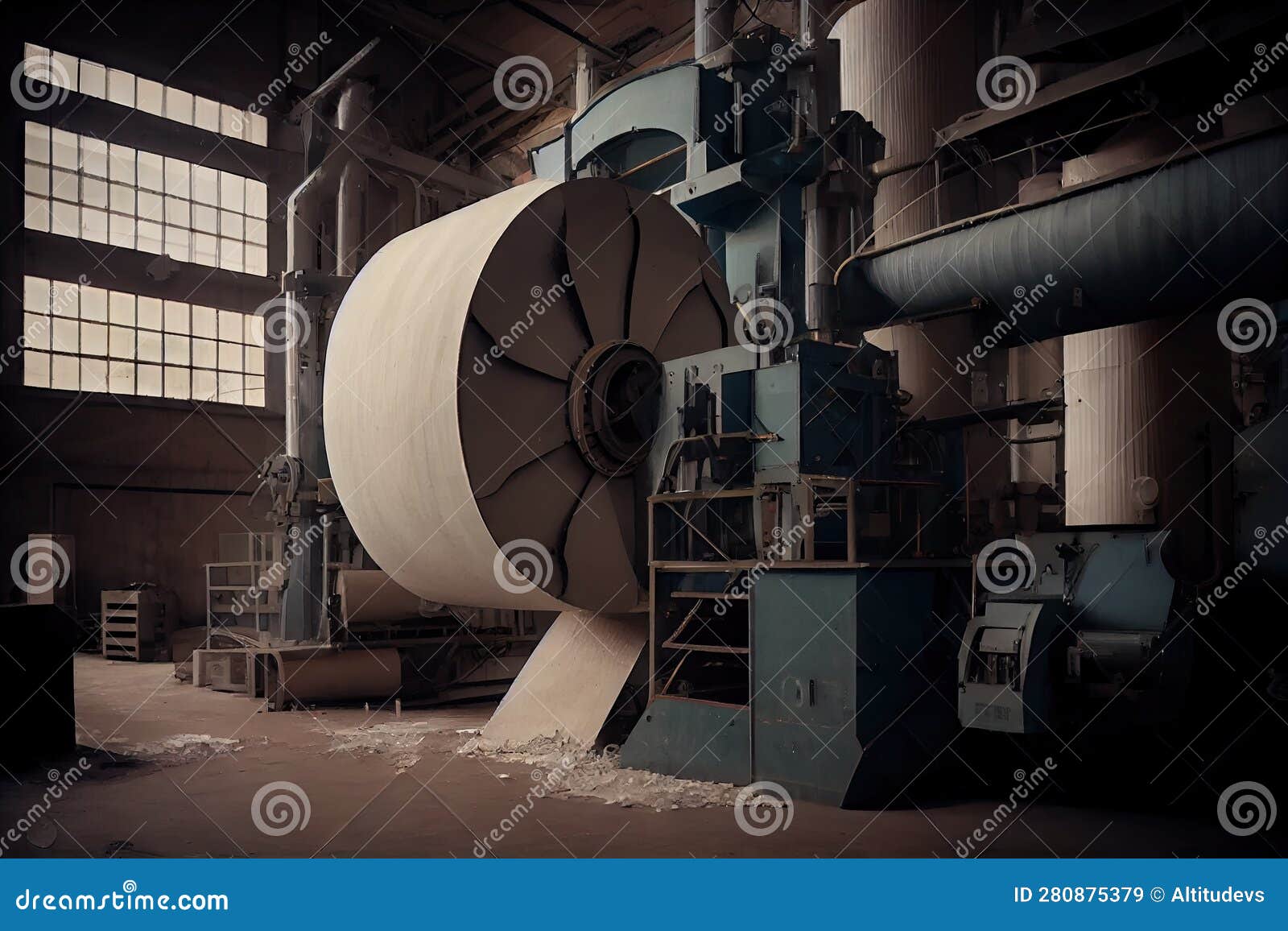 Pulp and Paper Factory, with Machines Producing Rolls of Paper from Raw ...