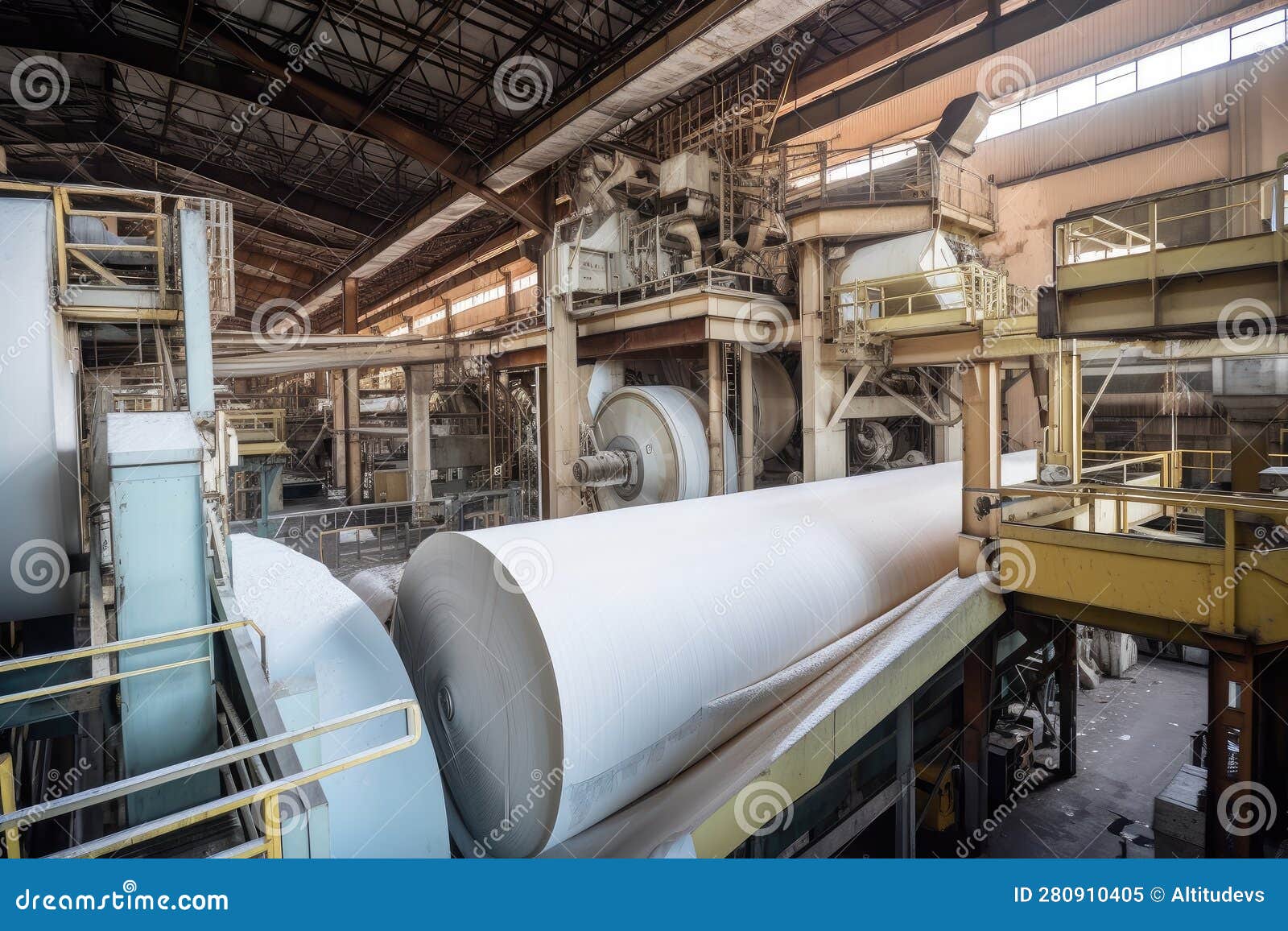 Pulp and Paper Factory, with Massive Machinery Producing Paper from Raw ...